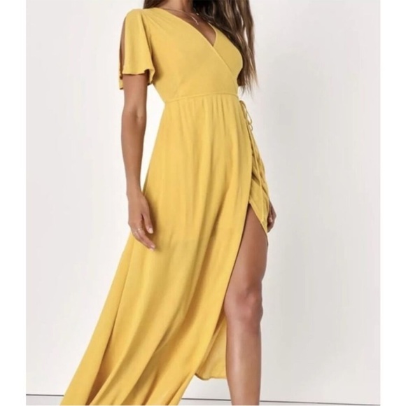 Lulus | Dresses | Lulus Mustard Gold Maxi Sundress With Flutter Sleeves ...
